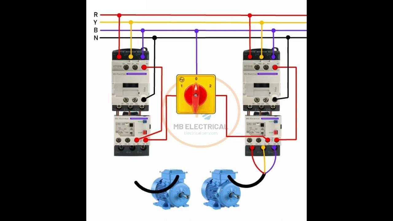 2 Motor Control with Selector Connection Diagram and Wiring - YouTube