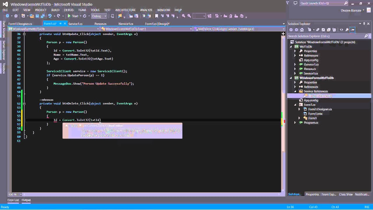 C# WCF Service - DELETE - MS SQL - YouTube