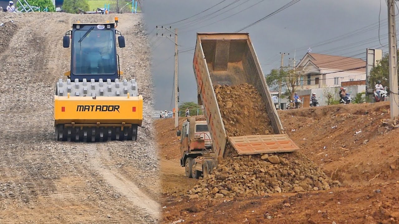 Awesome Bulldozer Working Group They Build Roads Construction A Long ...