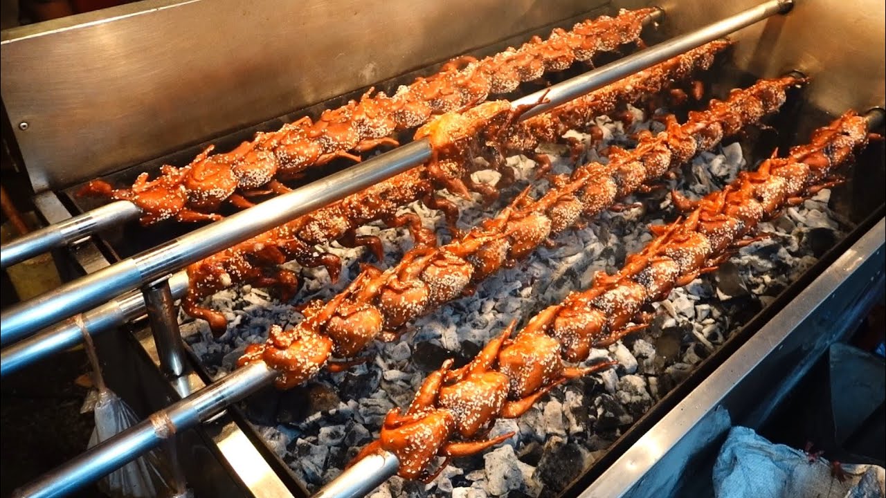 Grilled Quail - Grill Machine - Quail Barbecue BBQ rotate grill | Thai ...