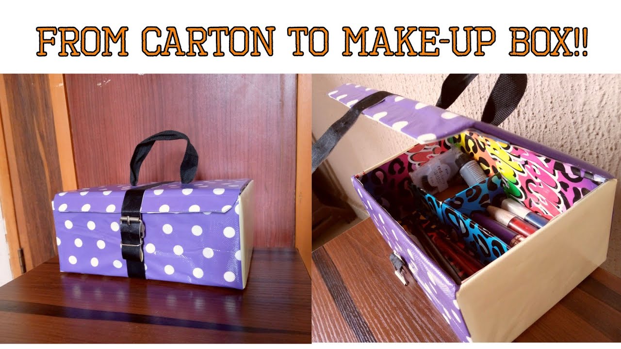 FANCY MAKE-UP BOX MADE WITH CARTON | DIY makeup box | How to make a ...