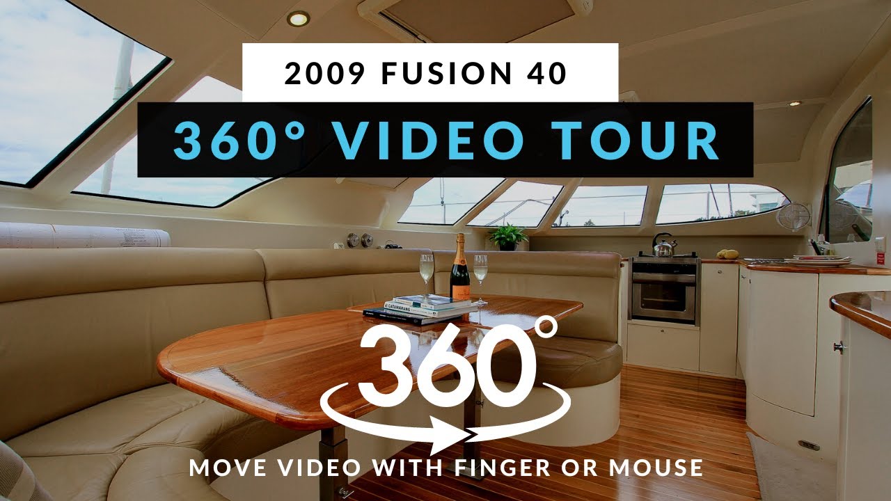 360 degree video walkthrough tour Fusion 40 Performance Catamaran - YouTube