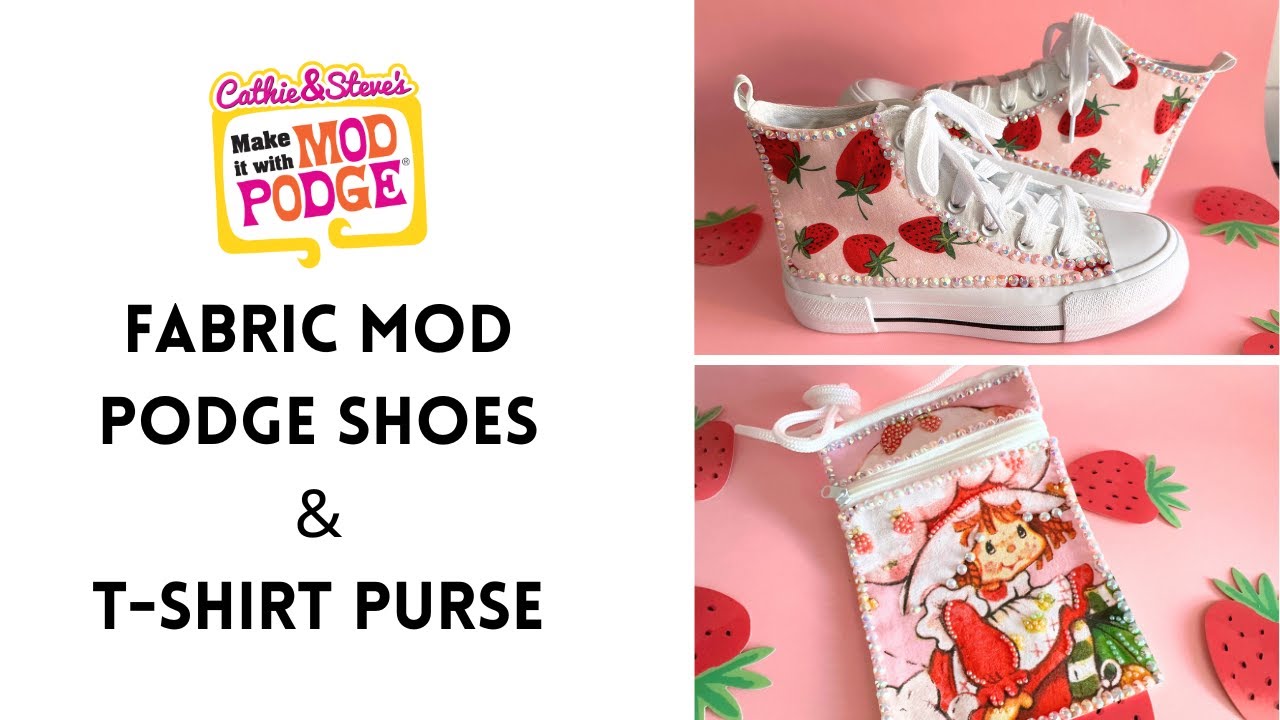 Strawberry Themed Fabric Mod Podge Shoes and T-Shirt Purse - YouTube