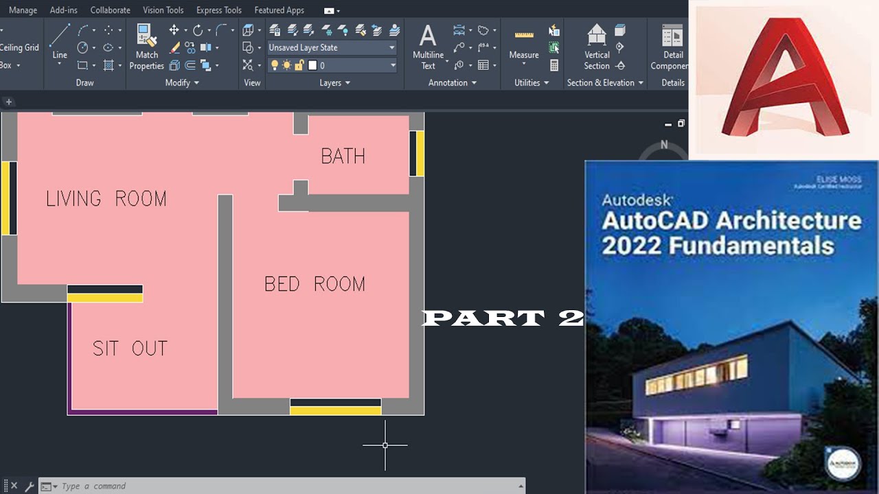 autocad architecture 2022 part 2 bedroom living room and kitchen ...