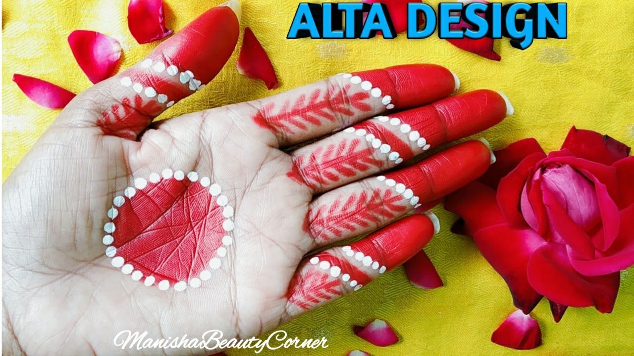 😍Hand ALTA DESIGN💅wth beautiful decoration for Bride| Diwali| Holi| EID ...