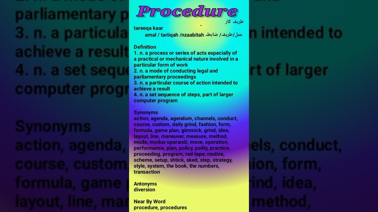 Procedure Word Noun Explaination Definition Pronounce American And ...