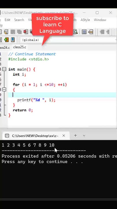 Class 24 | Continue Statement in C Language #shorts - YouTube