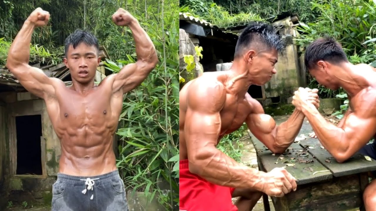 Chinese brothers showing off their muscles - YouTube