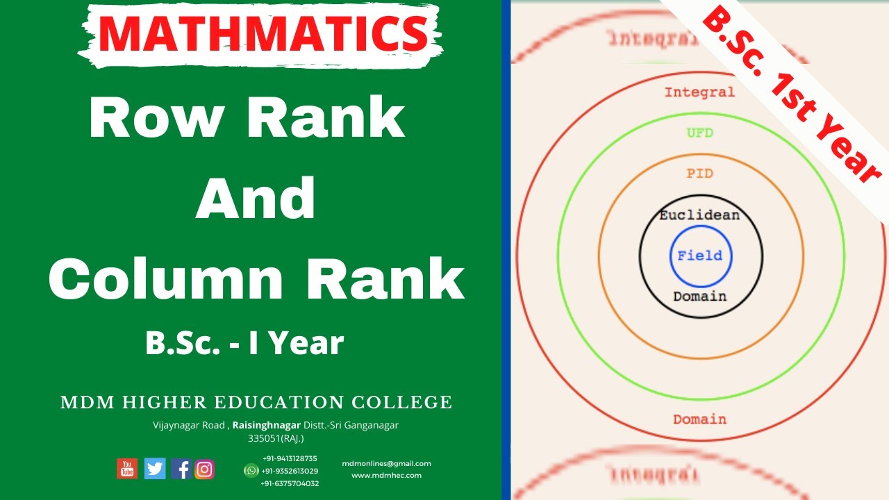 Row Rank And Column Rank || B.Sc Part - 1 | Mathmatics By - Disha Mam ...