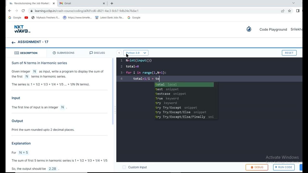 Assignment17 | Harmonic Series | Python | Nxt wave - YouTube