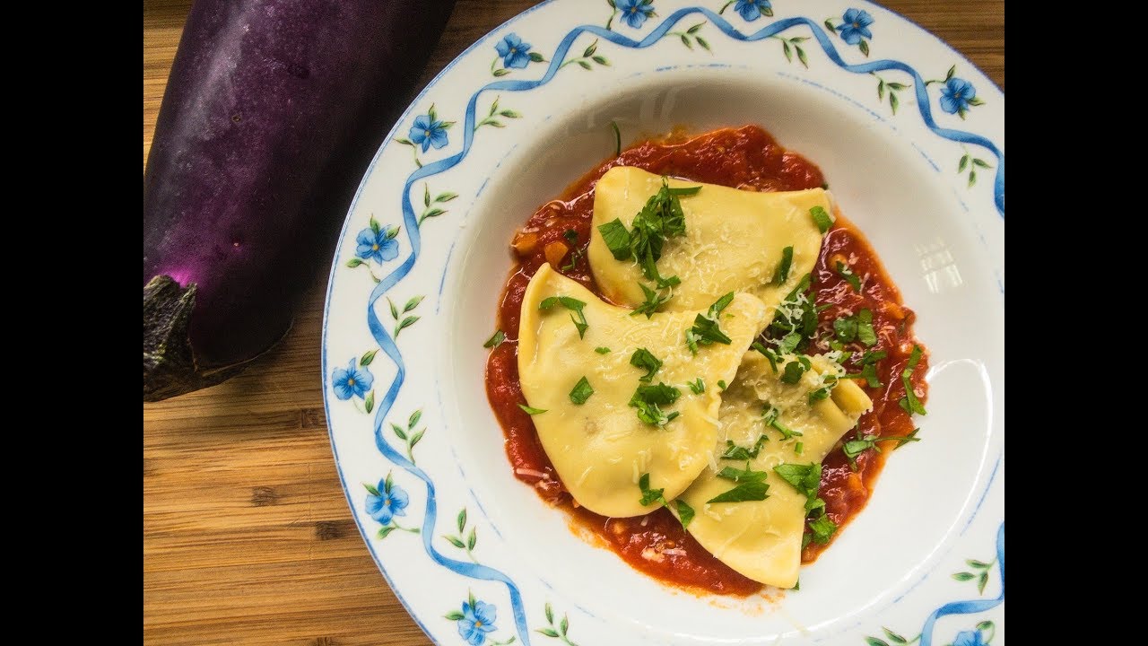 Mezzaluna Pasta! Stuffed Pasta with Roasted Brinjal! - YouTube