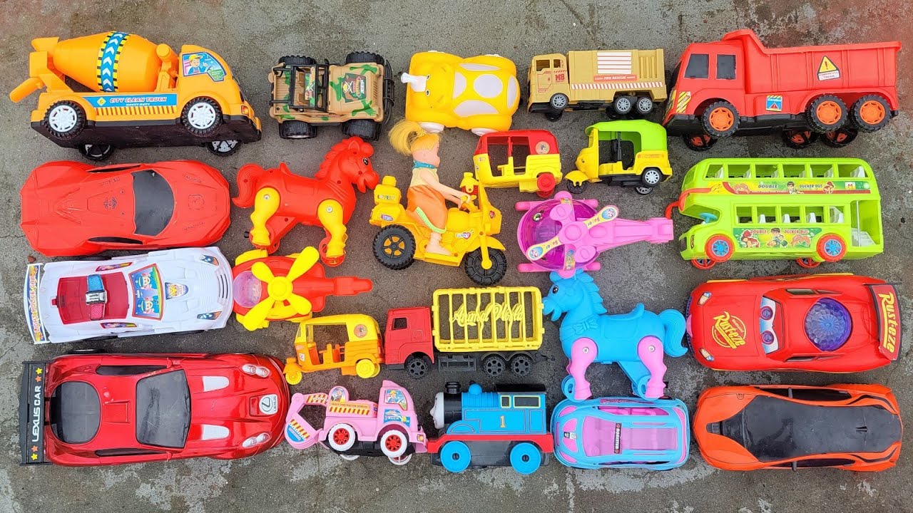 Collecting Realistic Colorful Plastic Vehicles For Filling Basket By ...