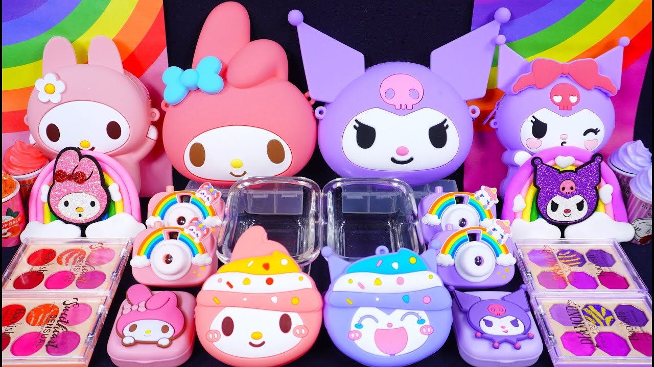 🌈ASMR🌈 Mixing "My Melody VS Kuromi" MakeUp Eyeshadow,Glitter Into Clear ...