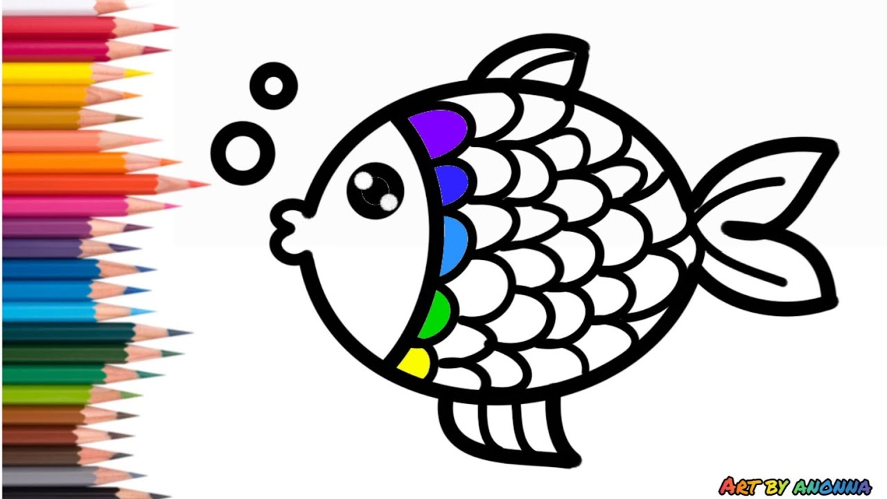 How to draw and colour a cute fish easily step by step for kids - YouTube