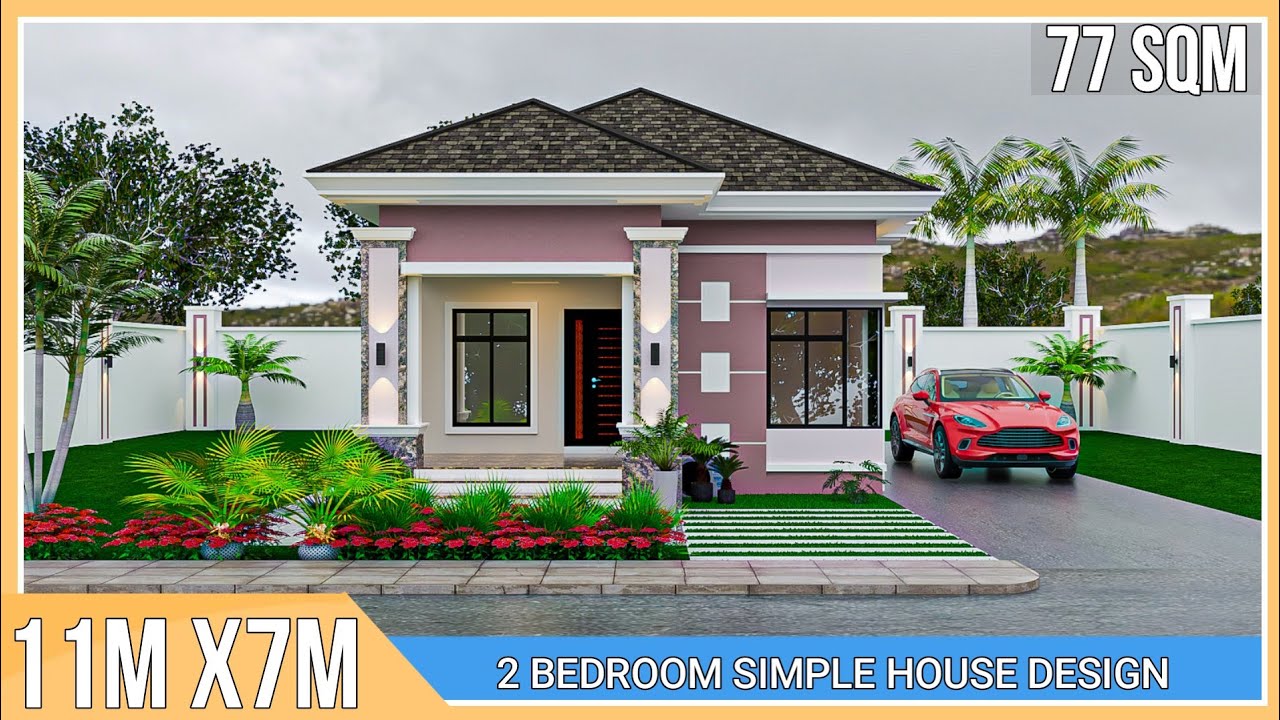 11mX7m (77 sq.m) Simple House Design with 2 Bedrooms - YouTube