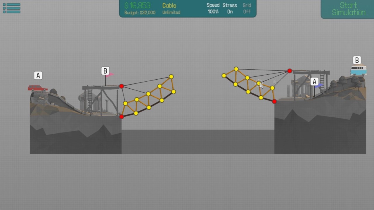 Poly Bridge : 20m Cross Jump Solution. - YouTube