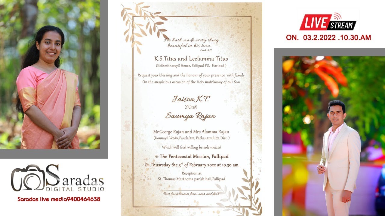 WEDDING Of Jaison K.T. with Saumya Rajan - YouTube