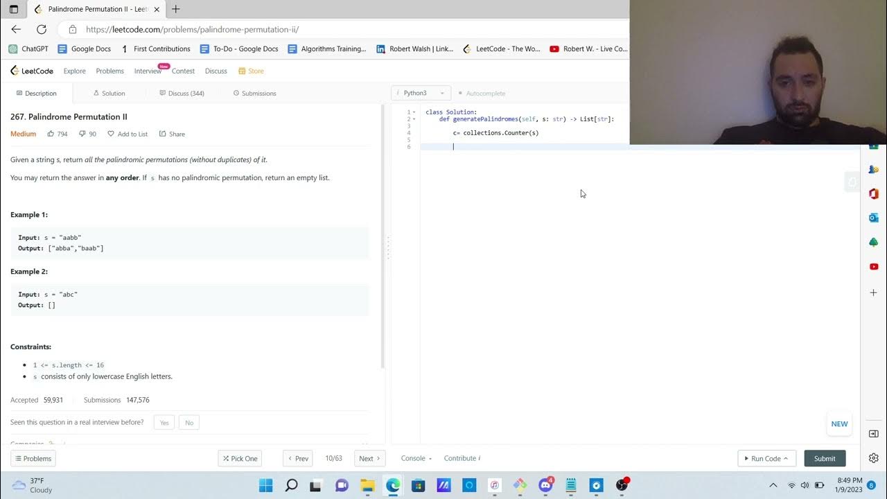 Leetcode Medium 267 Palindrome Permutation Ii Youtube