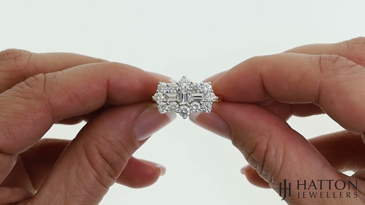 18ct Yellow Gold 2.00ct Diamond Boat/Cluster Ring - YouTube