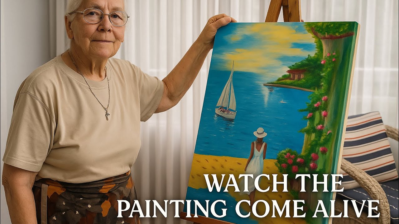 Grandma Painting a Seaside Landscape — Time-Lapse Silent Art | Elderly ...