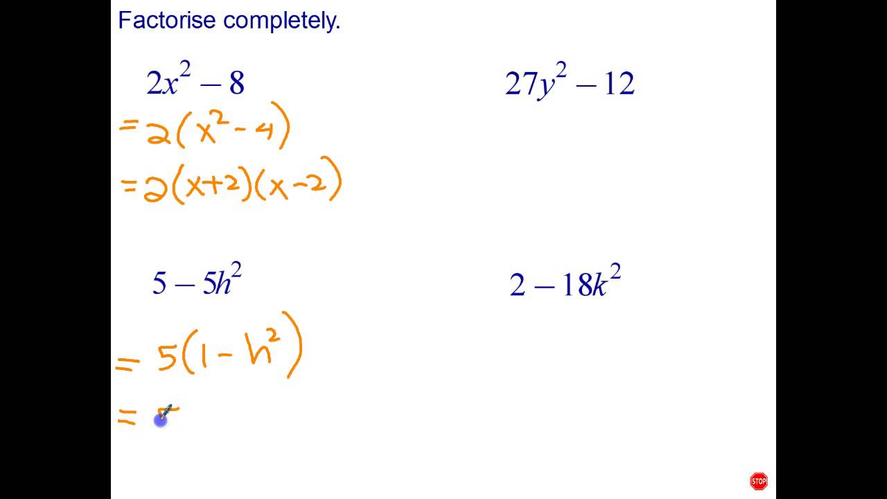 Factorising Using The Difference Of Two Squares 2 YouTube factorising-using-the-difference-of-two-squares-2-youtube