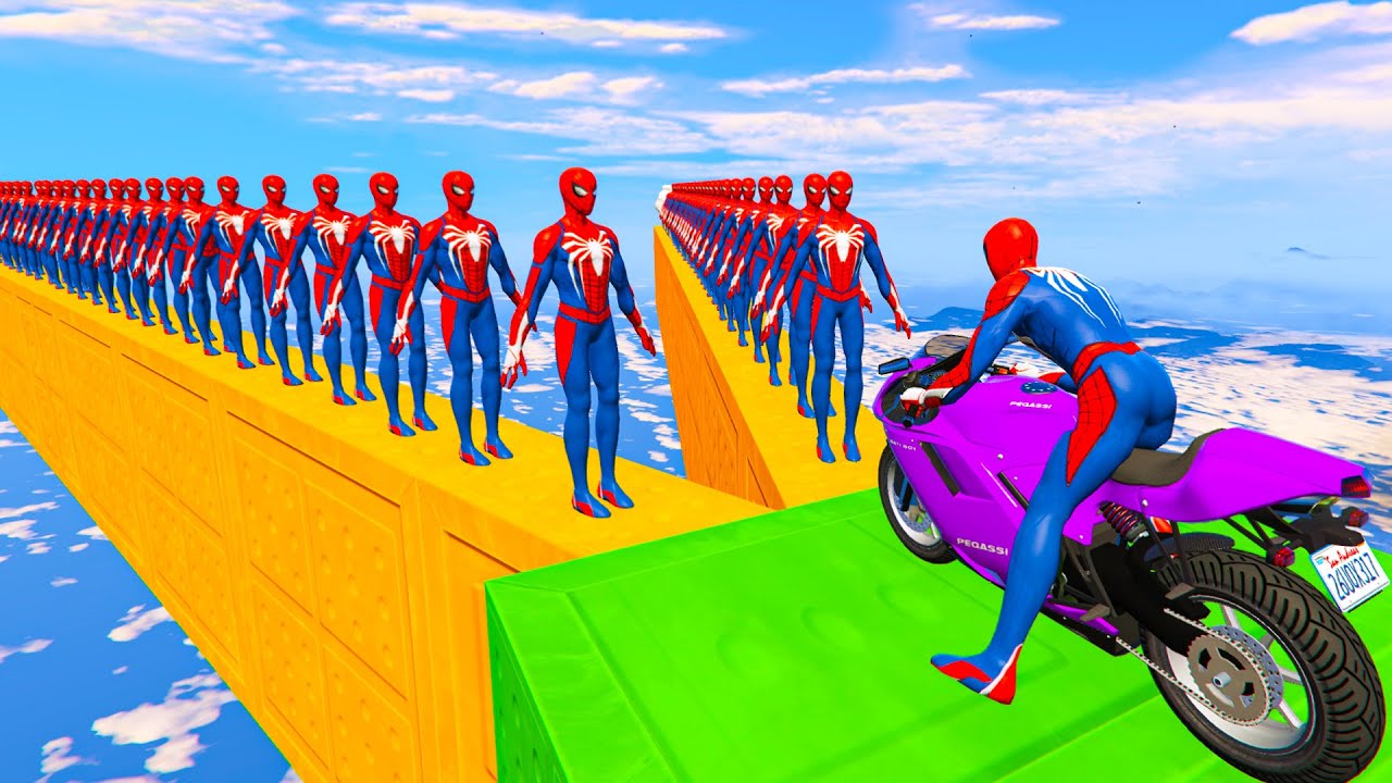 SPIDERMAN CARS Racing Challenge over SEA Rampa ! SUPERHERO Car HULK ...