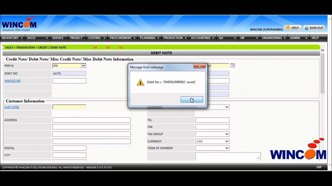 WINCOM ERP - Debit Note - YouTube