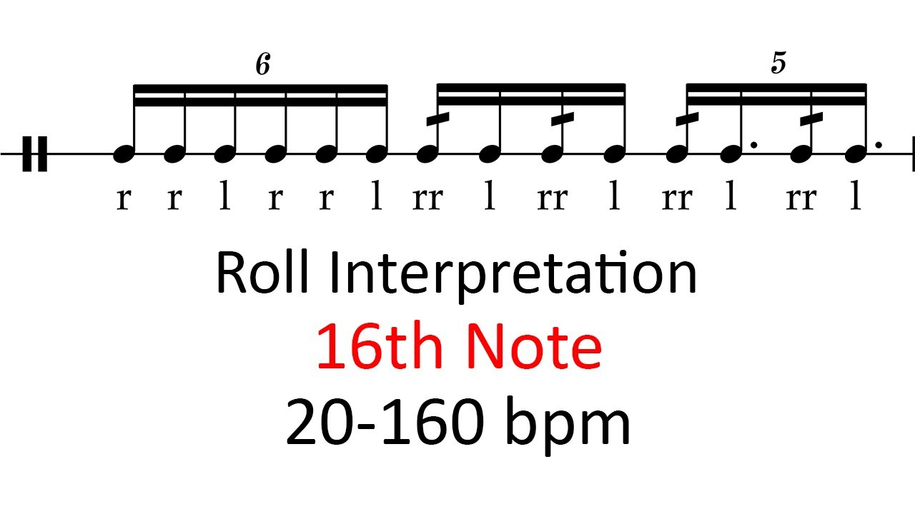 Roll interpretation (16th note) | 20-160 bpm sheet music - YouTube