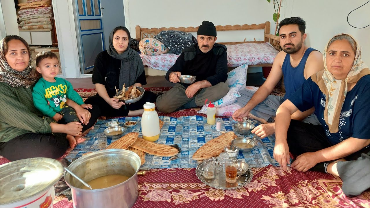 Iran Village Life Morning Routine: Cooking Authentic Kalleh Pacheh ...