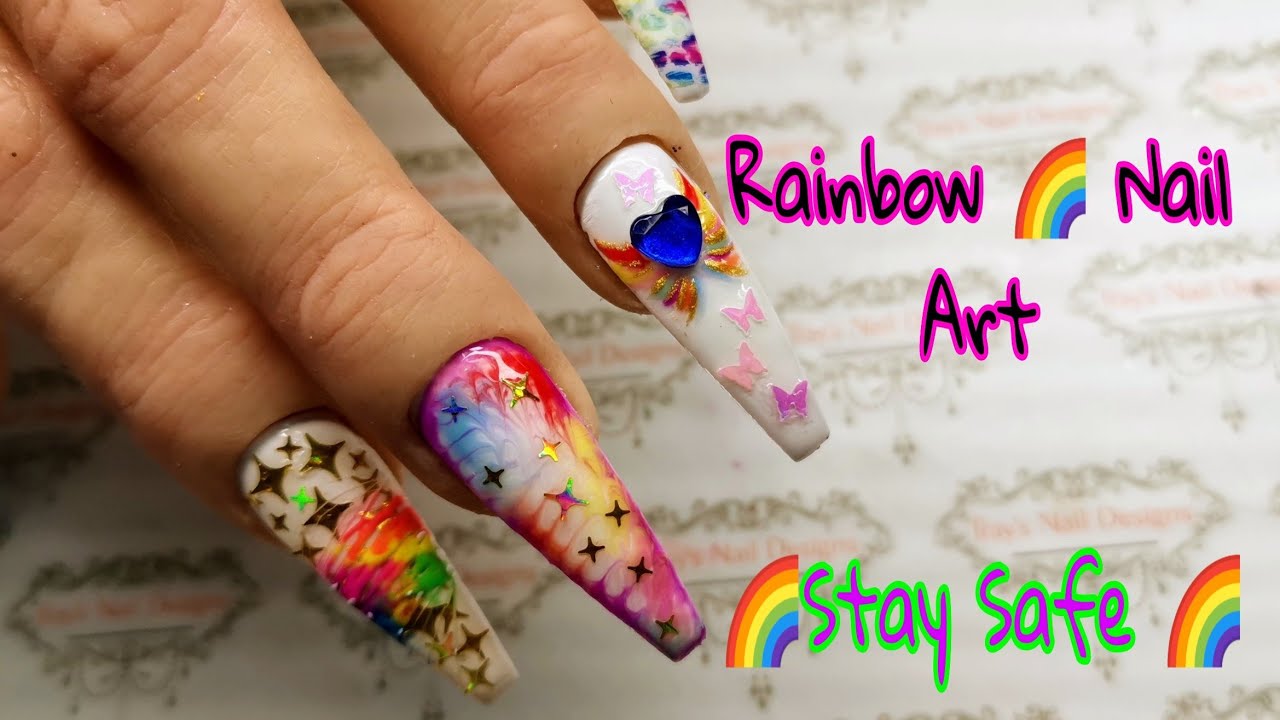 Rainbow using Gel Chain Pull Drag Through technique. Nail Trends Easy ...