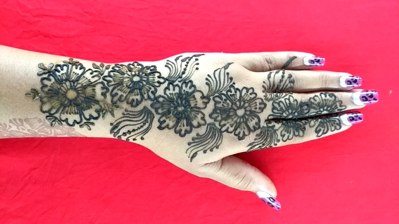 flower mehndi designs || Front hand || Easy Flower mehndi designs ...