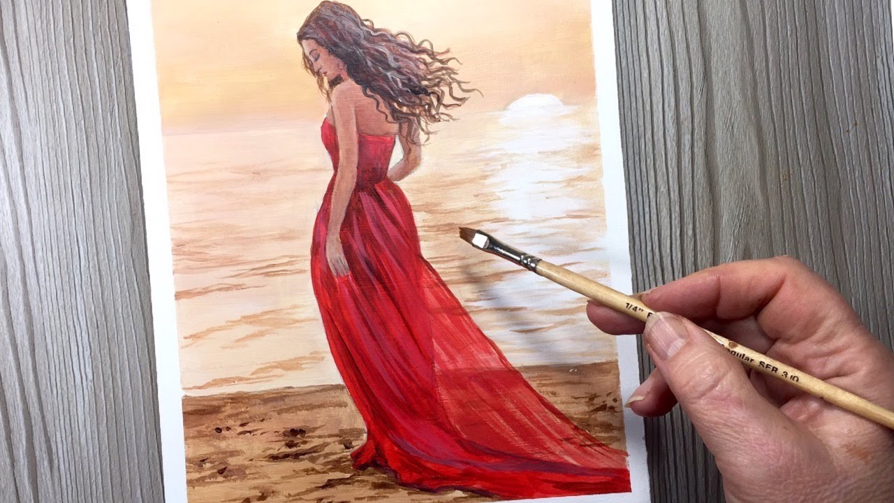 LADY IN RED / Acrylic Painting / How To Step By Step - YouTube