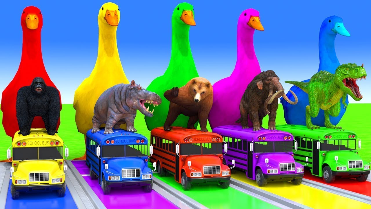 5 GIANT DUCKS and Friends Cross the Famous Fountain in EPIC Animation ...