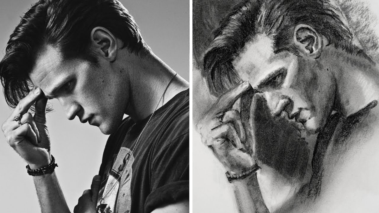 Portrait Drawing of Matt Smith in Charcoal - YouTube