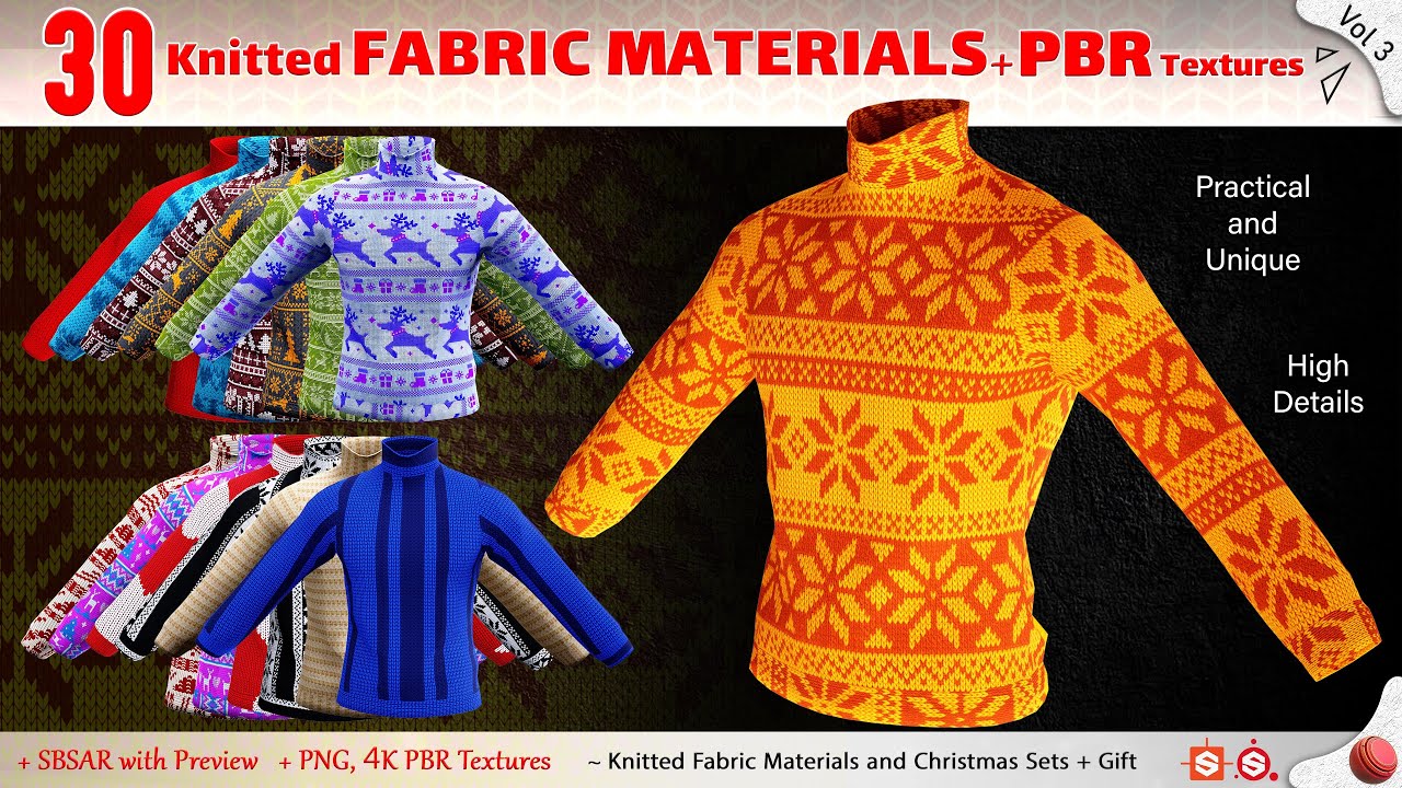 30 Knitted Fabric MATERIALS + PBR Textures (5 Free Fabric Materials ...