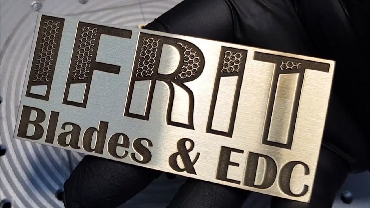 Fiber laser deep metal - brass engraving - IFRIT logo - YouTube