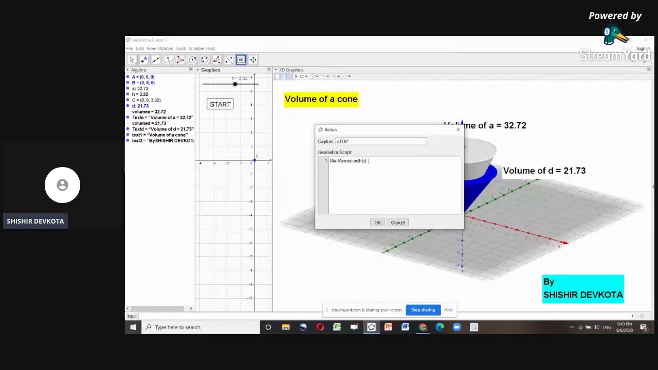 Volume of a cone using geogebra - YouTube