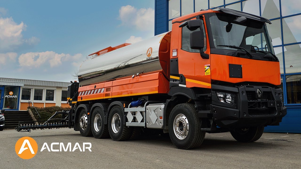 COLAS - RÉPANDEUSE TOUS LIANTS SUR RENAULT 8x4 - ACMAR - YouTube