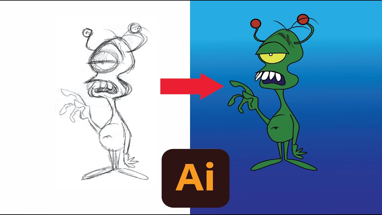 Flat Design Alien - Illustrator Tutorial - YouTube