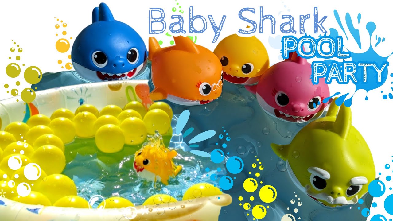 Baby Shark Pool Party Fun | Kids learn colors with baby Shark | Water ...