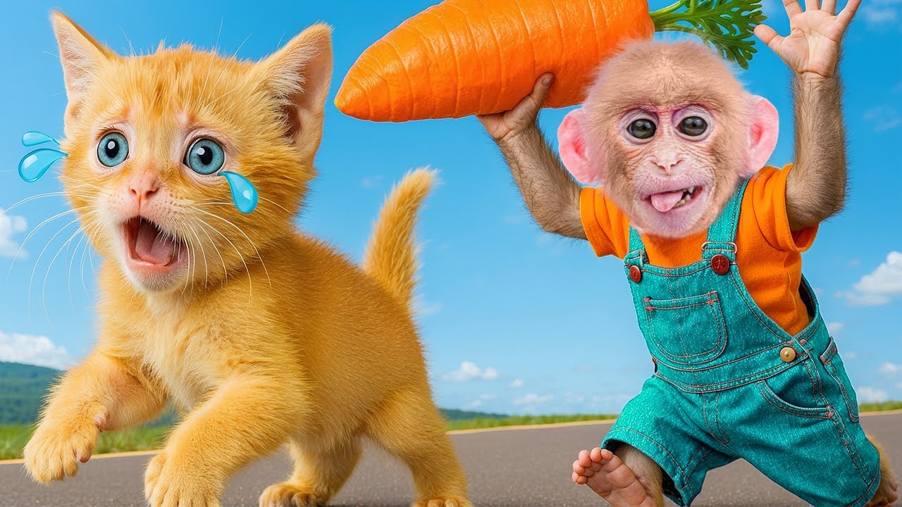 Obi monkey takes care of the kitten | ANIMALS LIFE - YouTube