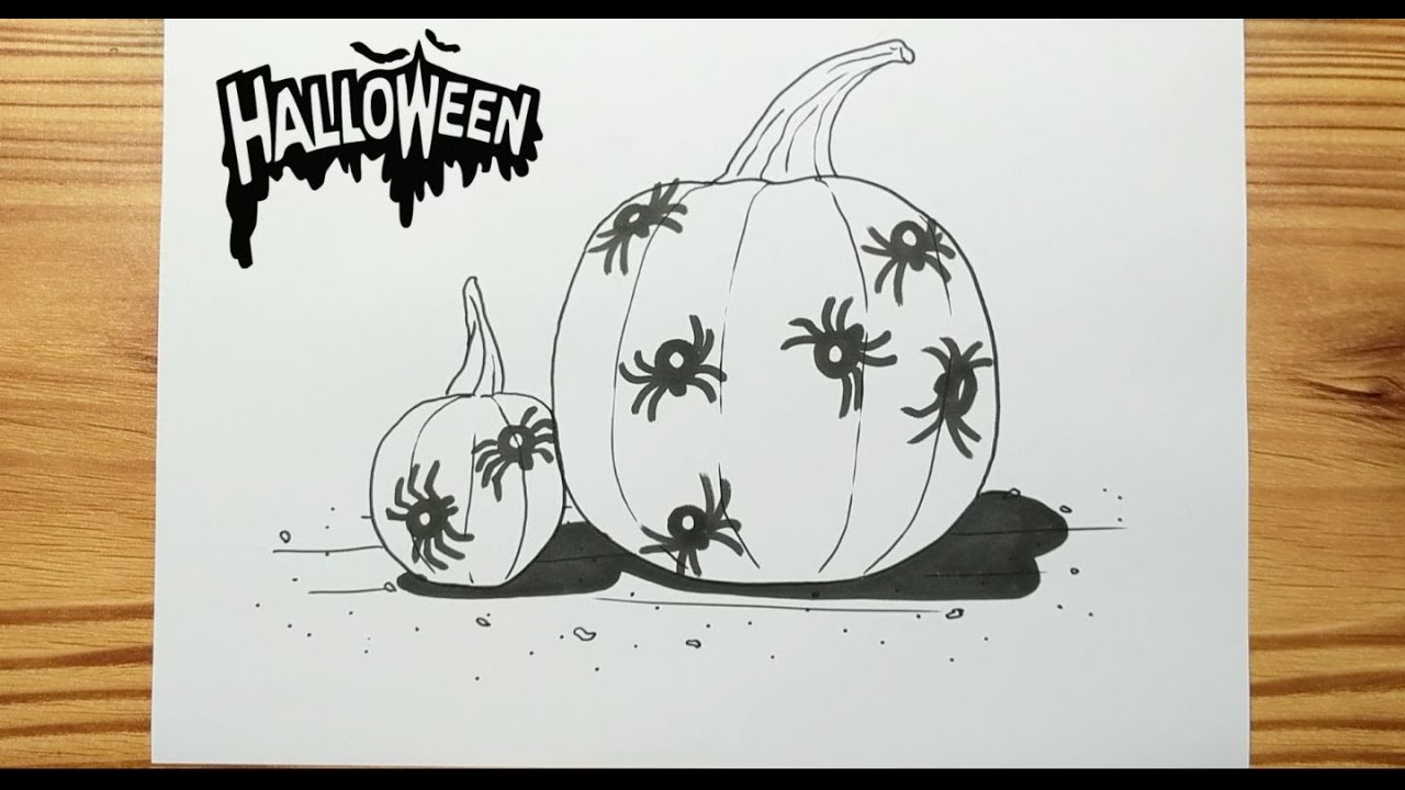 HOW TO DRAW SPIDER ON PUMPKIN - YouTube