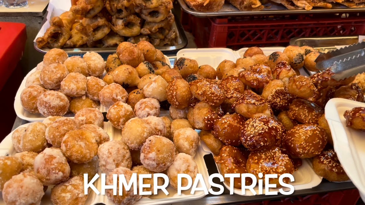 Food tour. Khmer pastries. Food Market in Phnom Penh, Cambodia. Khmer ...