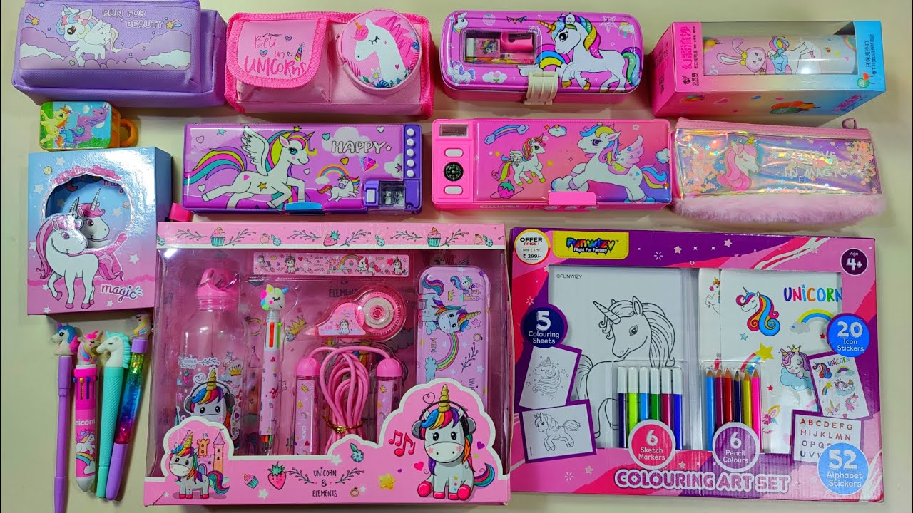 unboxing unicorn toy collection, ultimate collection unicorn pencil ...