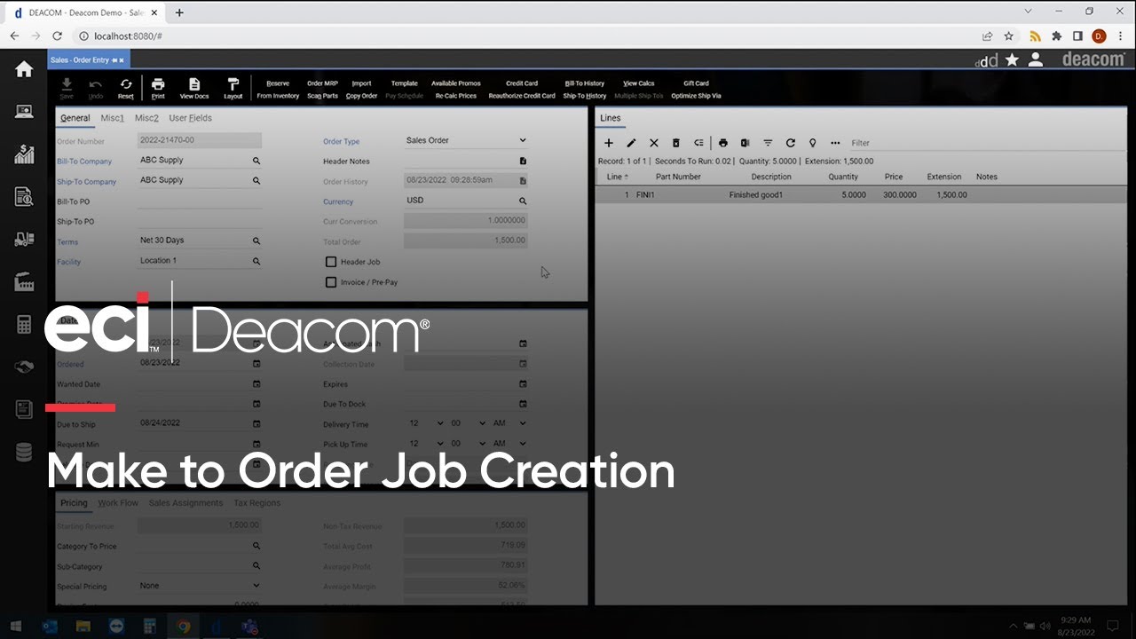 Make to Order (MTO) Job Creation with the Deacom ERP System - YouTube