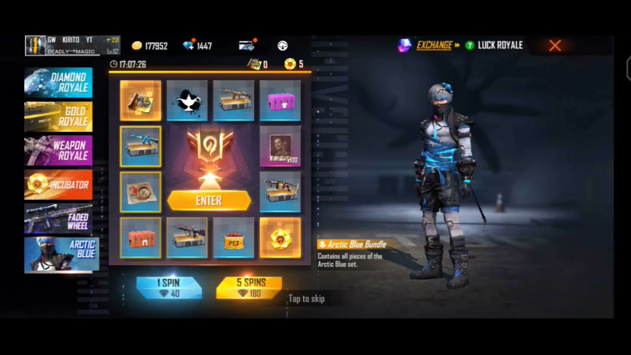 ARCTIC BLUE ROYALE FREE FIRE || SPINNING FOR DARK RUBY BUNDLE - YouTube