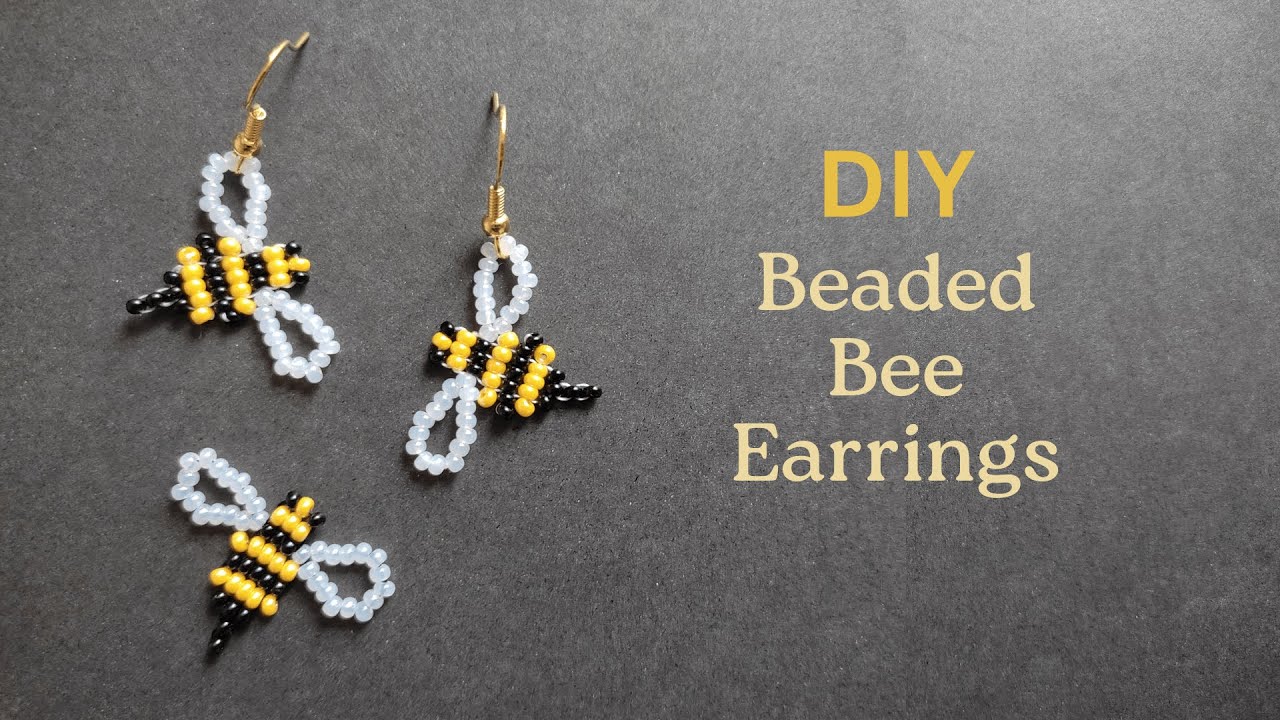 Small bee beaded earrings tutorial, beading for beginners - YouTube