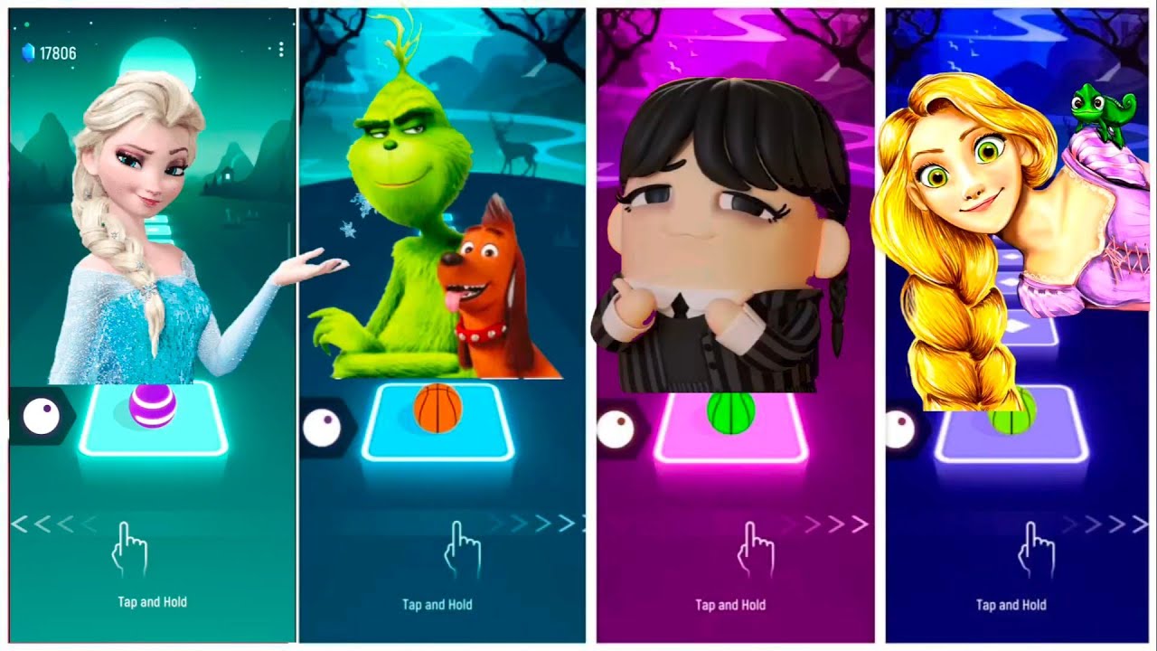 Elsa Frozen vs The Grinch vs Wednesday Sigma vs Rapunzel in Tiles Hop ...