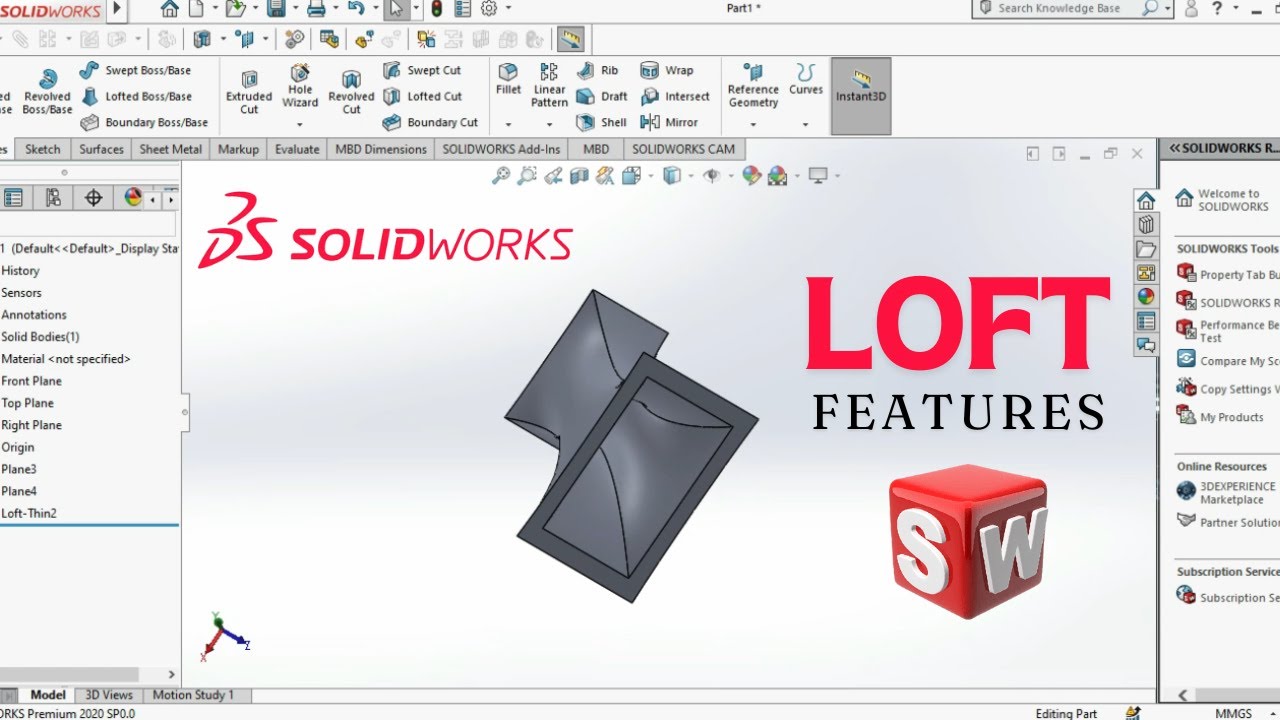 SolidWorks Loft Boss Base | SolidWorks Loft Cut - YouTube