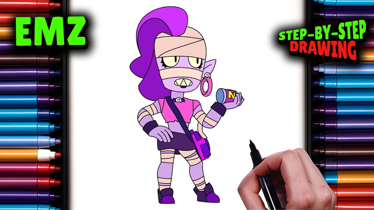 How to Draw EMZ From Brawl stars | Easy Step-by-Step Drawing Tutorial ...